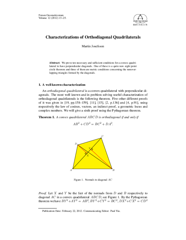 (PDF) Characterizations of Orthodiagonal Quadrilaterals