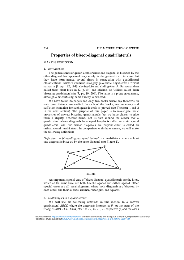 (PDF) Properties of bisect-diagonal quadrilaterals