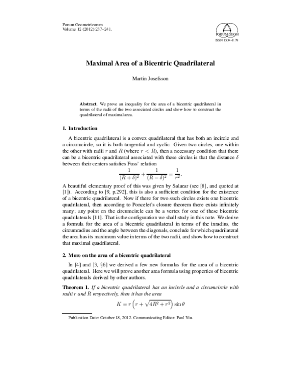 (PDF) Minimal area of a bicentric quadrilateral