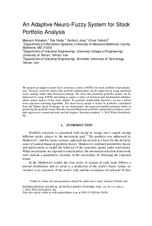 (PDF) Adaptive Neuro-Fuzzy System for Portfolio Predictions