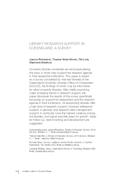 (PDF) Library Research Support in Queensland: A Survey