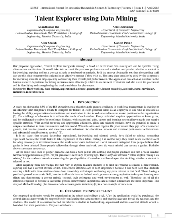 (PDF) Talent Explorer Using Data Mining