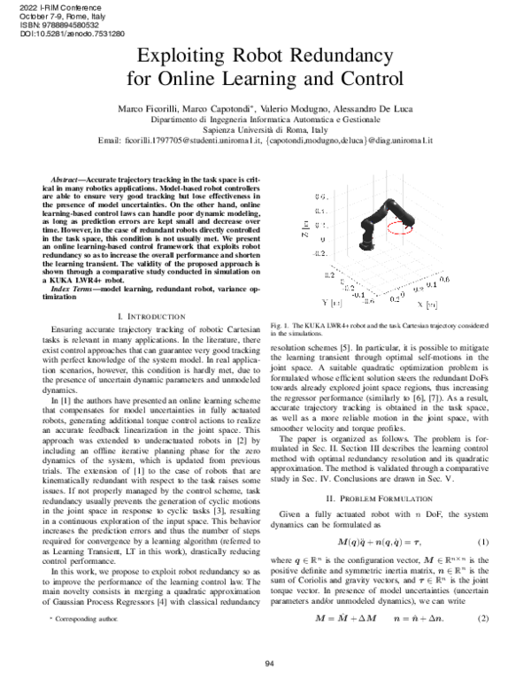 Pdf Exploiting Robot Redundancy For Online Learning And Control