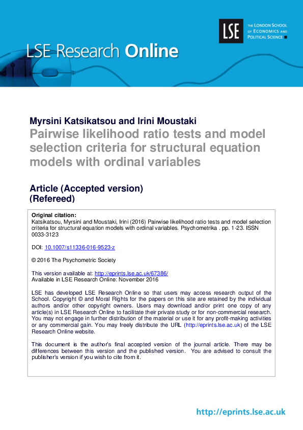 Pdf Pairwise Likelihood Ratio Tests And Model Selection Criteria For Structural Equation