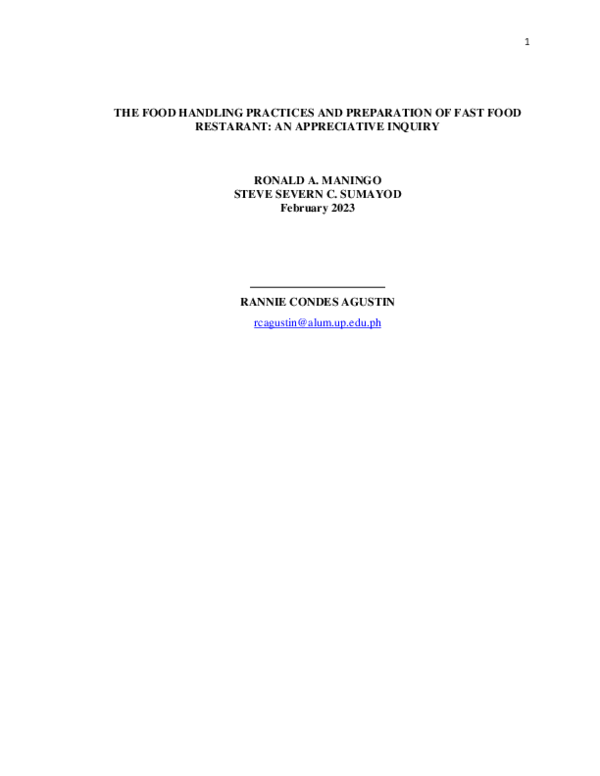(PDF) THE FOOD HANDLING PRACTICES AND PREPARATION OF FAST FOOD ...