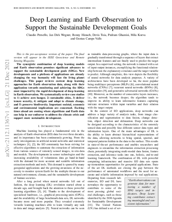Pdf Deep Learning And Earth Observation To Support The Sustainable