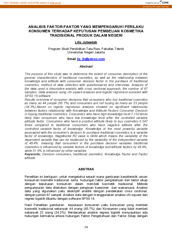 (PDF) Analisis Faktor-Faktor Yang Mempengaruhi Perilaku Konsumen Terhadap Keputusan Pembelian ...