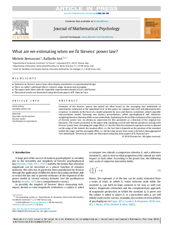 (PDF) What are we estimating when we fit Stevens’ power law?