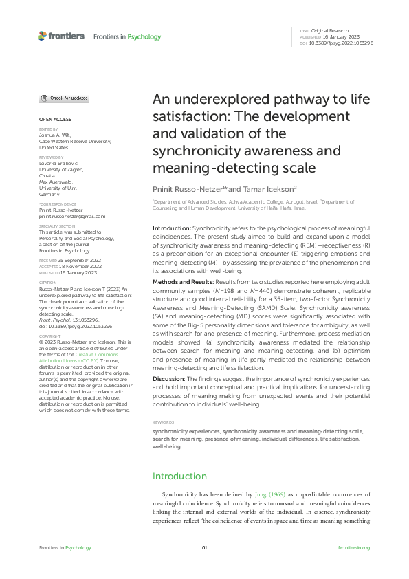 (PDF) An underexplored pathway to life satisfaction: The development ...
