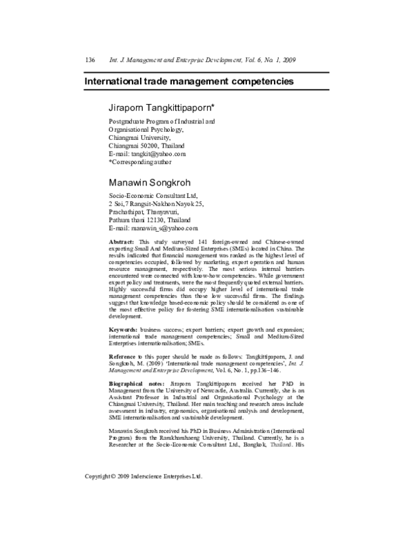 (PDF) International trade management competencies