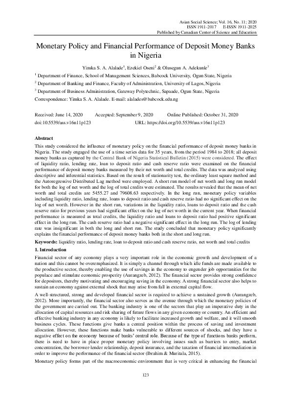 (PDF) Monetary Policy and Financial Performance of Deposit Money Banks ...
