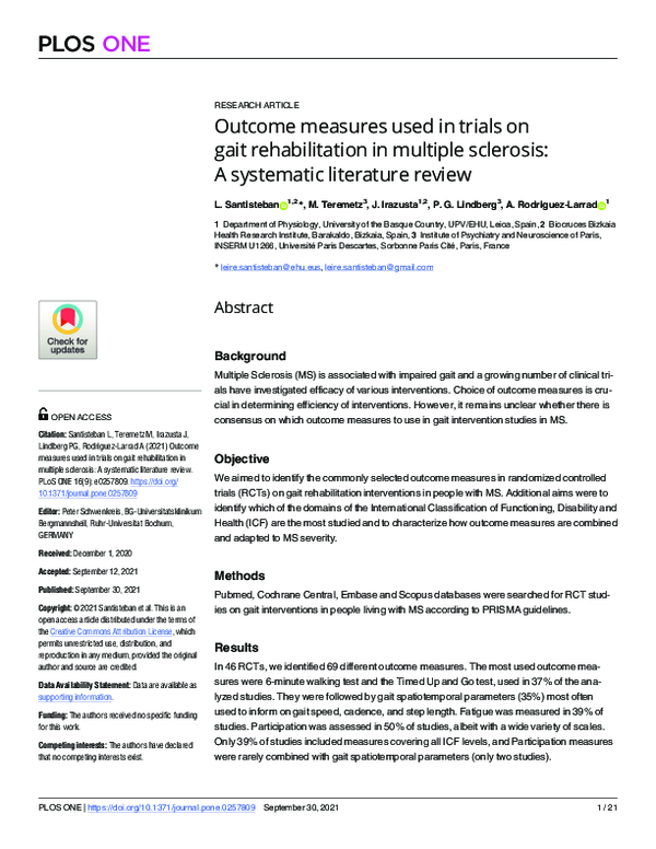 (PDF) Outcome measures used in trials on gait rehabilitation in ...