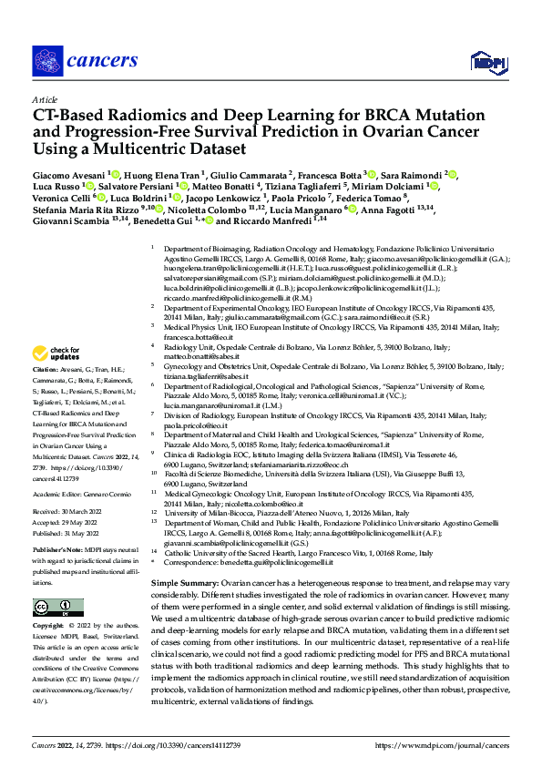 (PDF) CT-Based Radiomics and Deep Learning for BRCA Mutation and Progression-Free Survival ...
