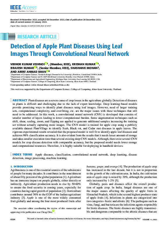 (PDF) Detection of Apple Plant Diseases Using Leaf Images Through Convolutional Neural Network