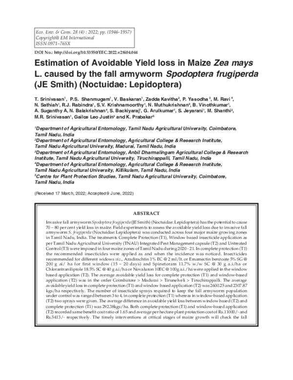 (PDF) Estimation of Avoidable Yield loss in Maize Zea mays L. caused by ...