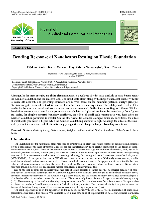 (PDF) Bending Response of Nanobeams Resting on Elastic Foundation